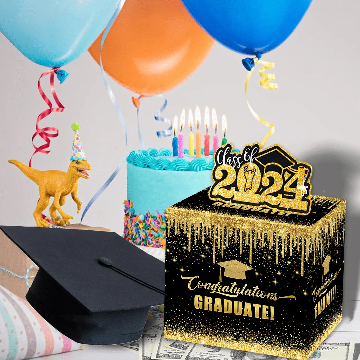 Graduation Money Box For Cash Gifts, Black And Gold Pull Out Surprise ...
