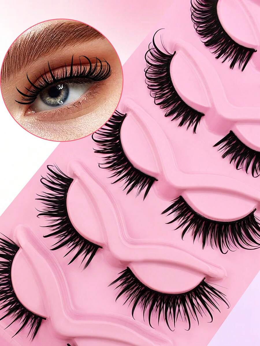 5 Pairs Full False Eyelashes 20mm Wet Look Lashes Cat Eye Tail ...