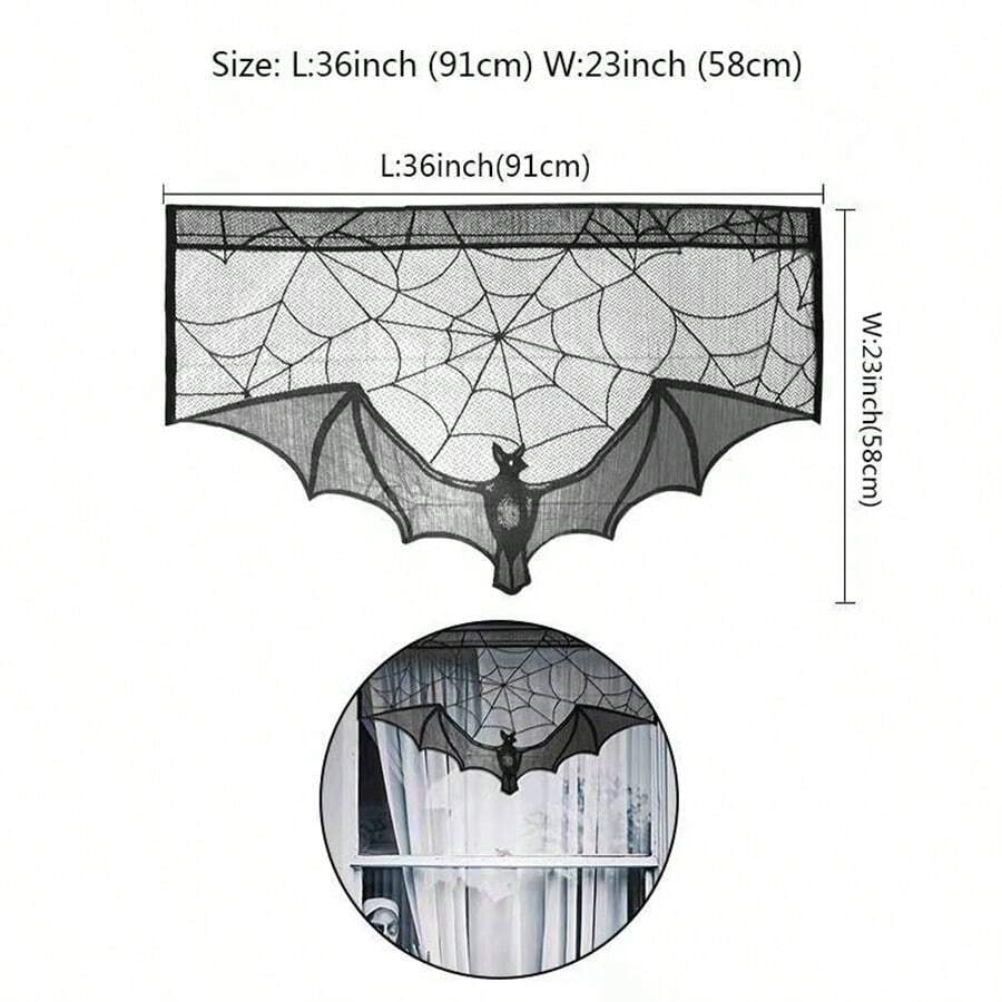 1pc Black Lace Bat Window Curtain Spider Web Bat Door Panels Decoration ...