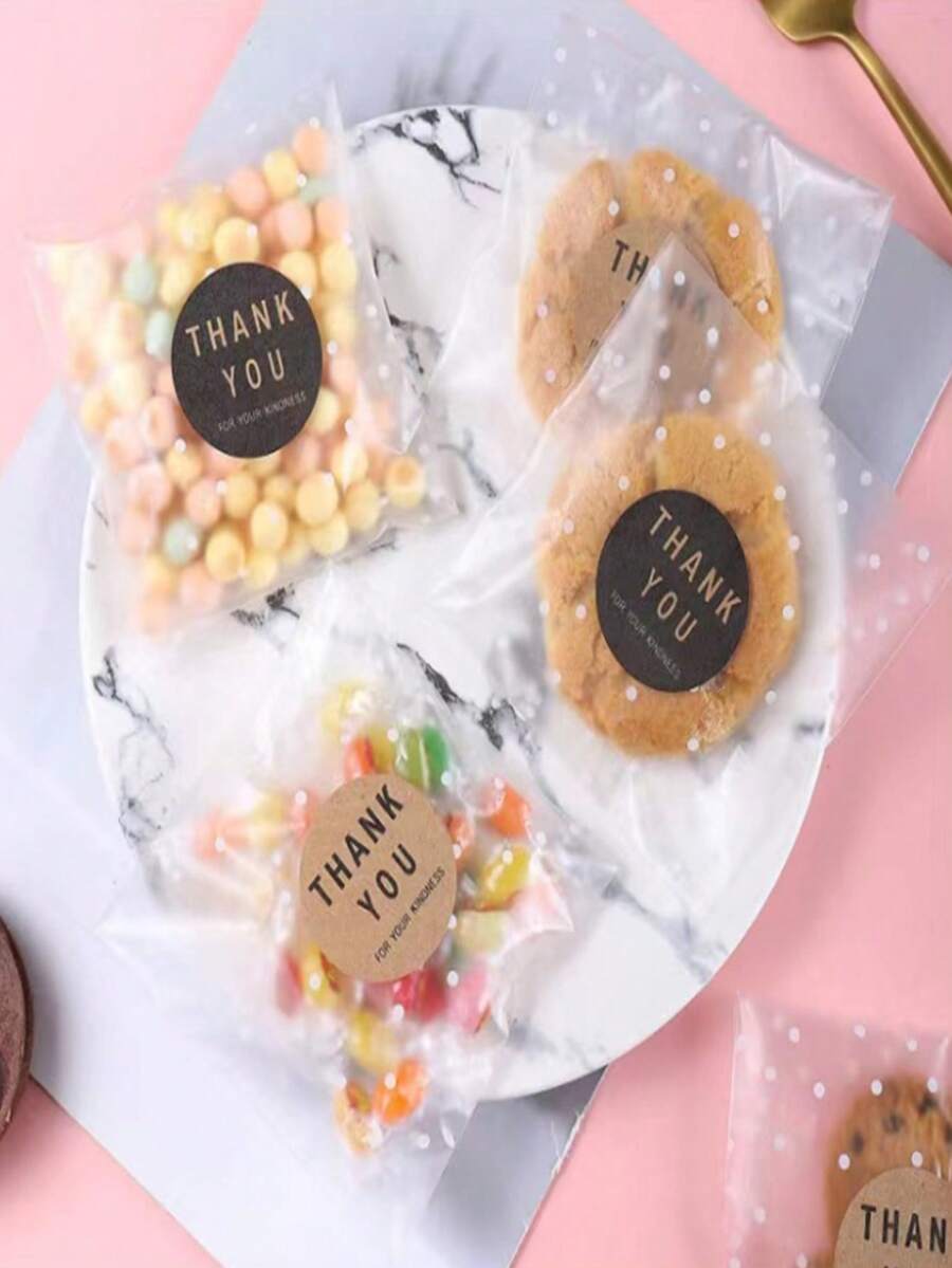 100pcs Frosted Semi-Transparent Pastry Bag With Polka Dots Design, OPP ...