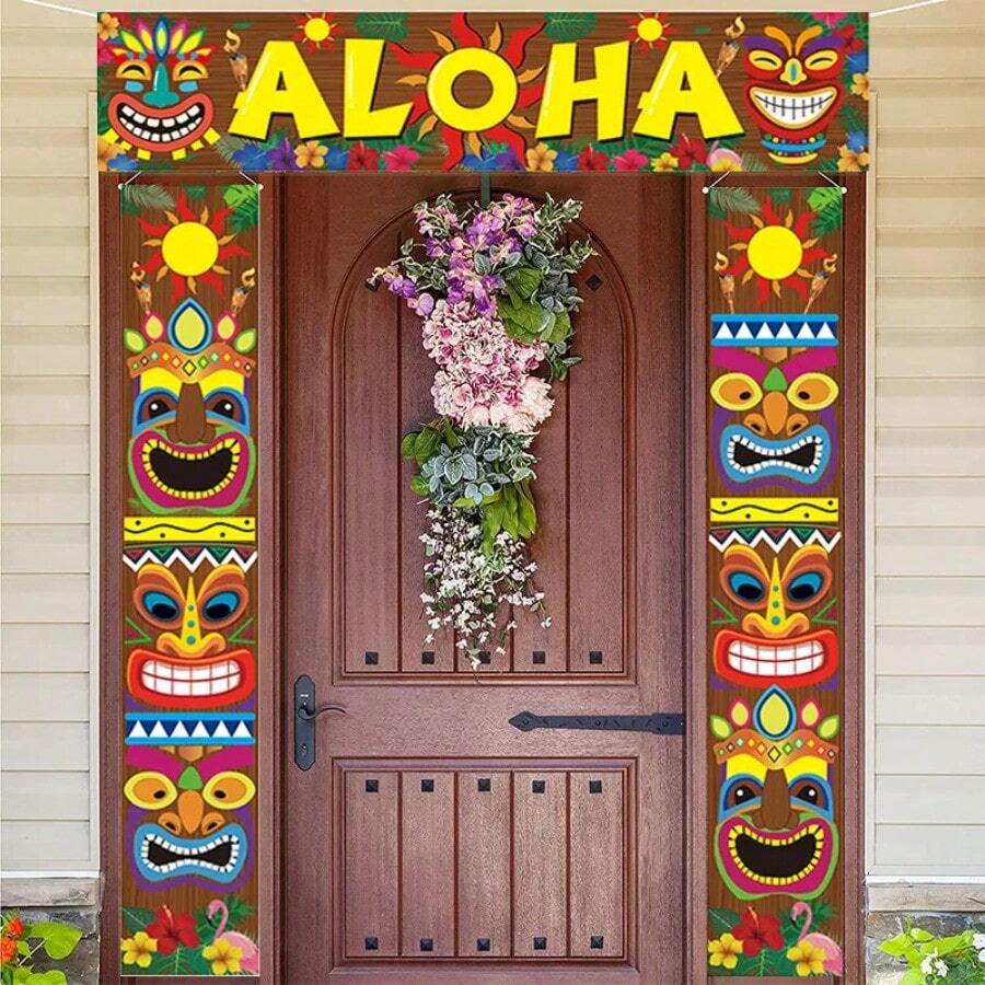 1pc Hawaii Party Decoration Banner Luaus Banners Aloha Tiki Carnival ...