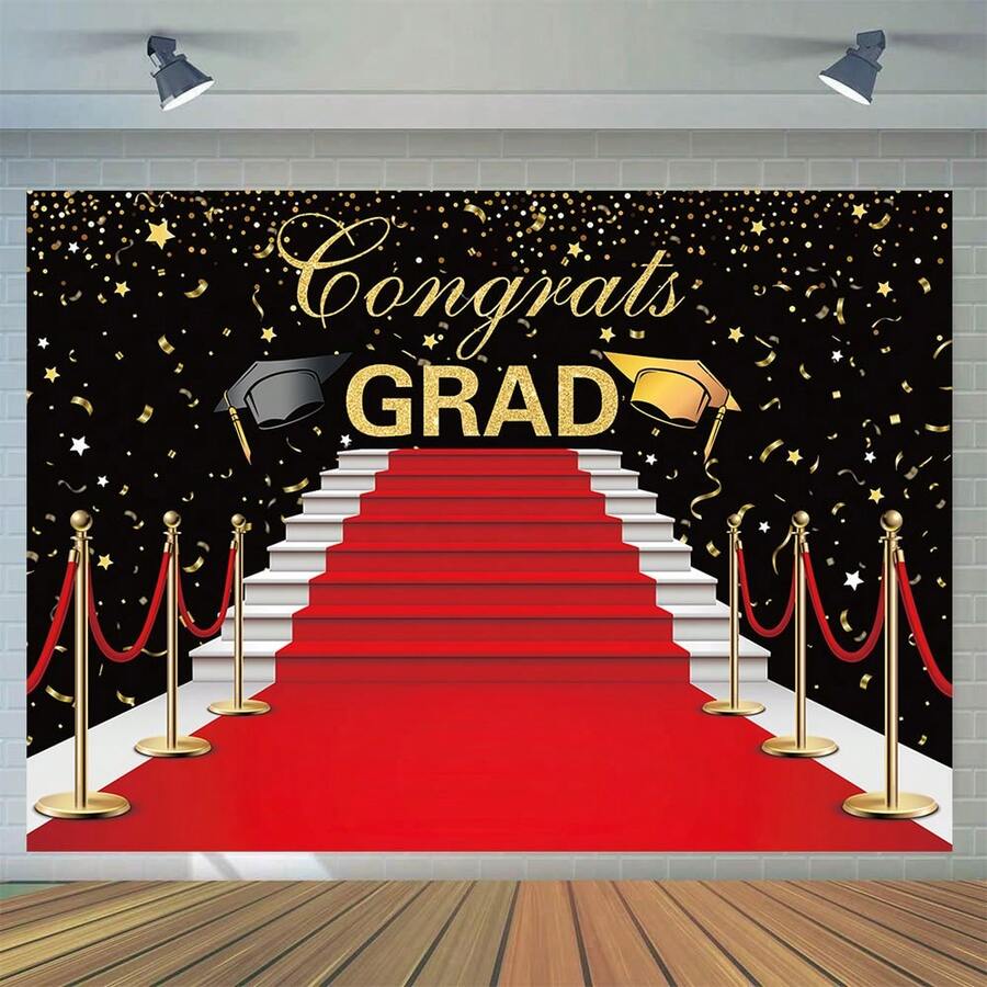 1pc Congratulation Graduate Photography Backdrop, Vinyl Black And Gold ...