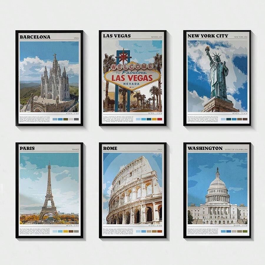 6pcs/Set Famous Tourism City Travel Posters Travel Enthusiasts Gifts ...