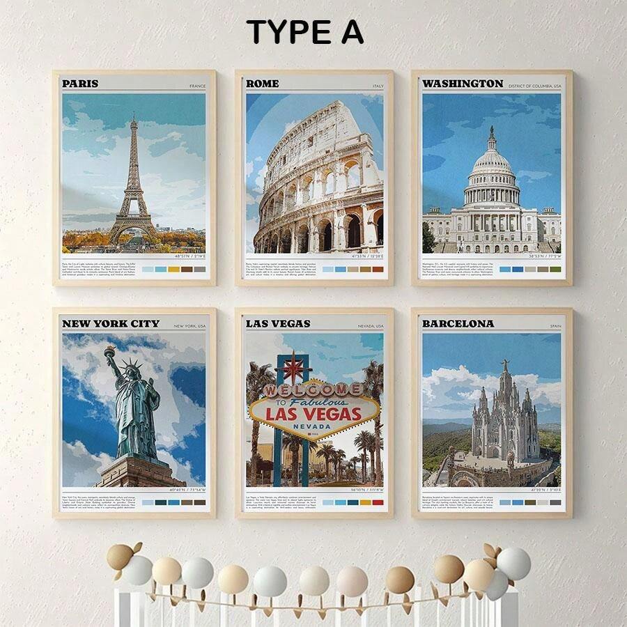 6pcs/Set Famous Tourism City Travel Posters Travel Enthusiasts Gifts ...