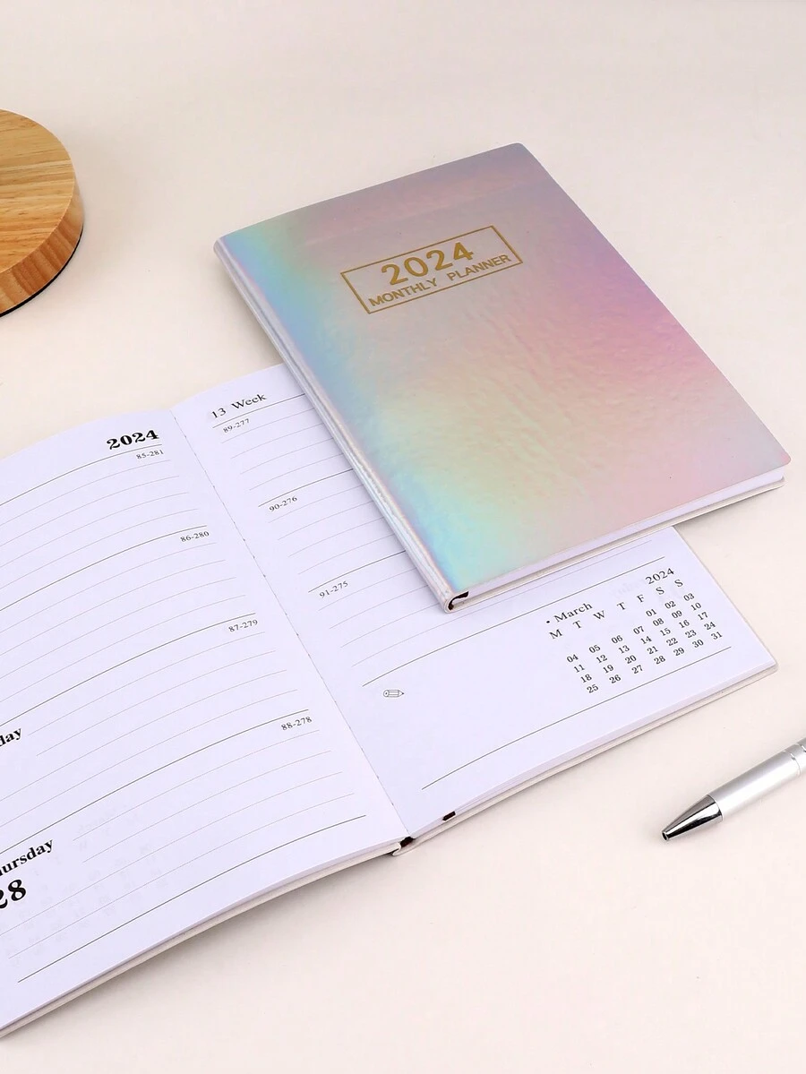 1pc Dazzling 2024 A7 English Planner, Laser Starlight Color Notebook ...