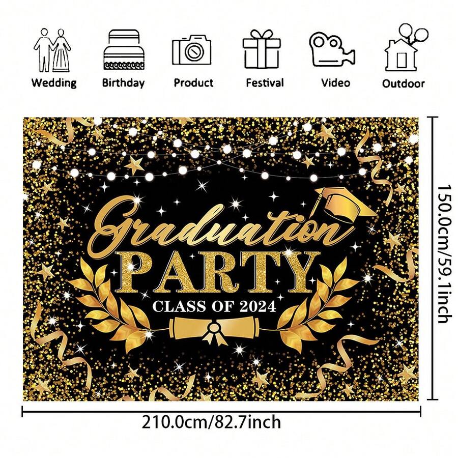 Congratulations Graduate Photography Backdrop, Vinyl Bachelor Cap Gold ...