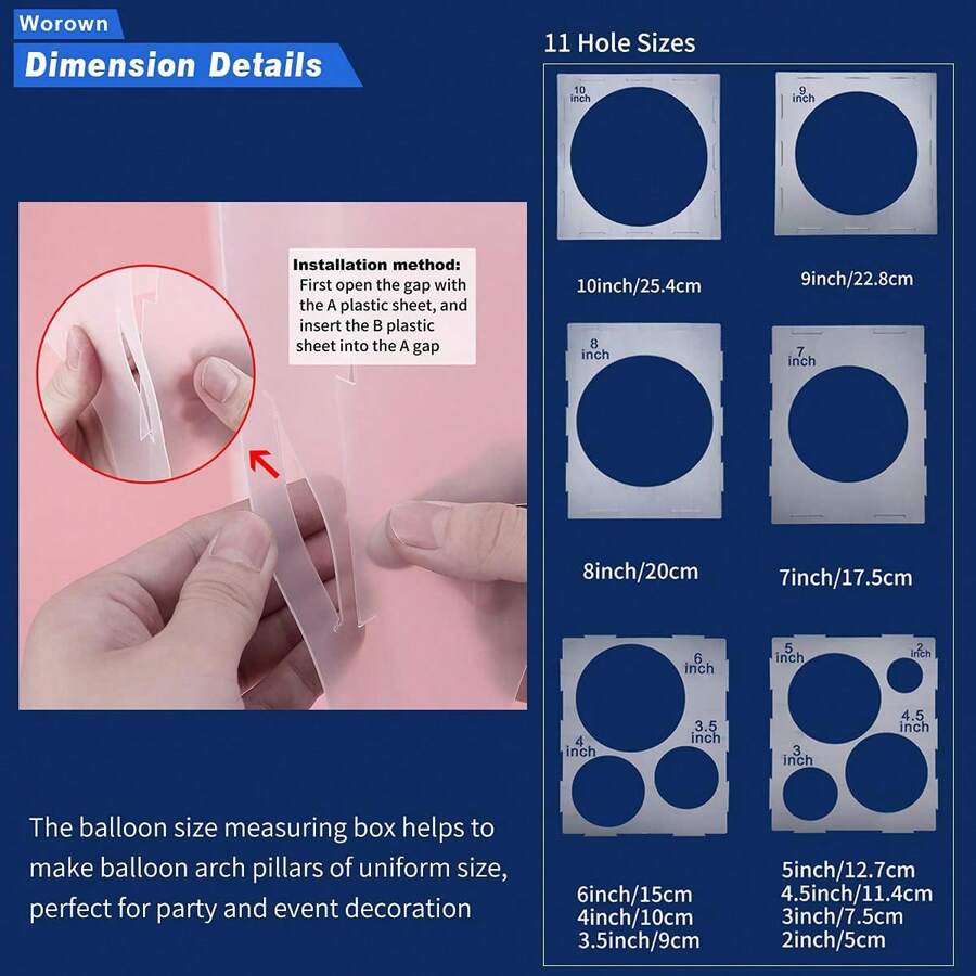 1pc 11-Slot Balloon Sizer Measuring Box & 2-10 Inches Collapsible Plastic Balloon Sizer For ...