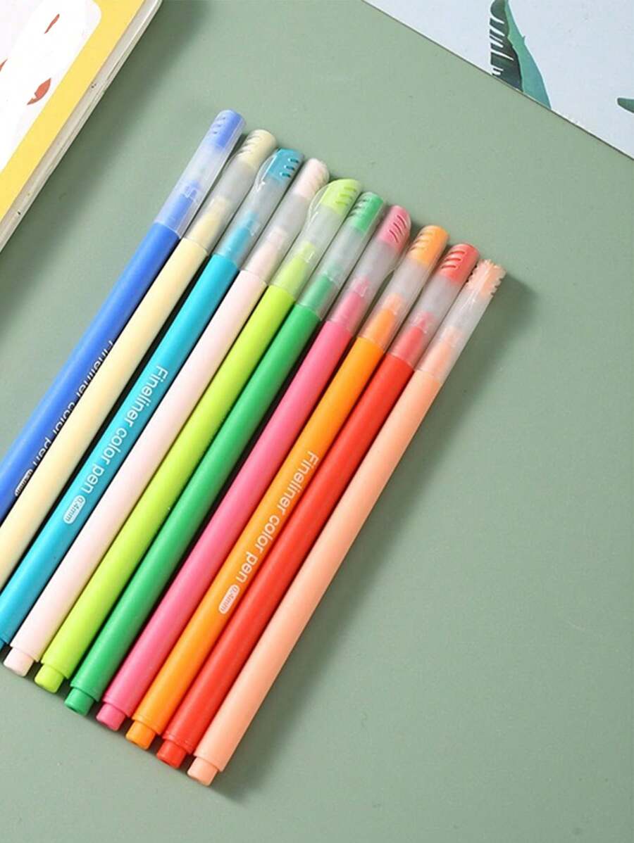 10-Color Salt-Based Planner Pens Set, Multicolor Fine Tip Fiber Tip ...