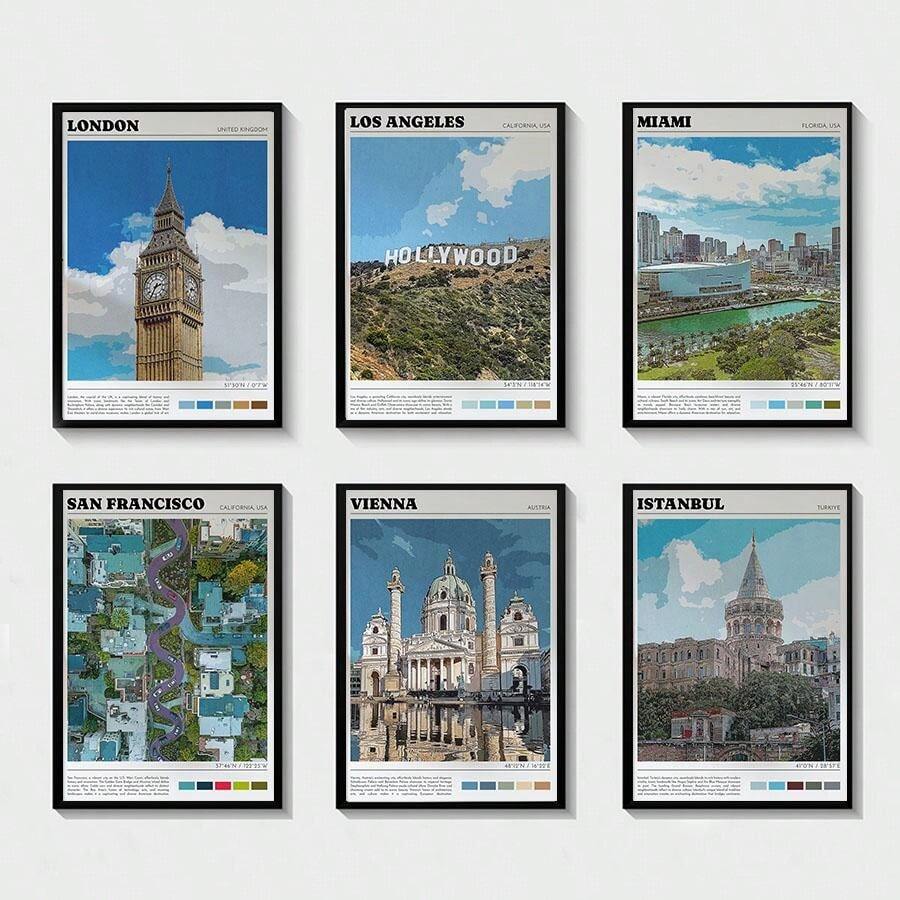6pcs/Set Famous Tourism City Travel Posters Travel Enthusiasts Gifts ...