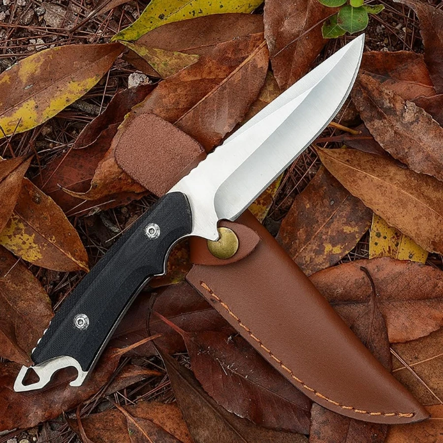 9-Inch Bowie Knife, Full-Tang Fixed Blade, Wood Handle Hunting Knife ...