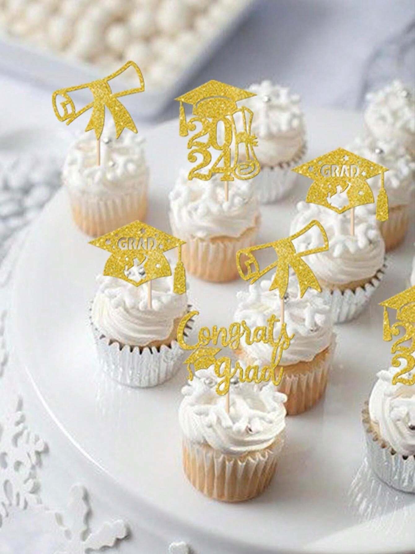 12pcs Graduation Cake Decorations - 2024 Rose Gold Graduation Cap ...