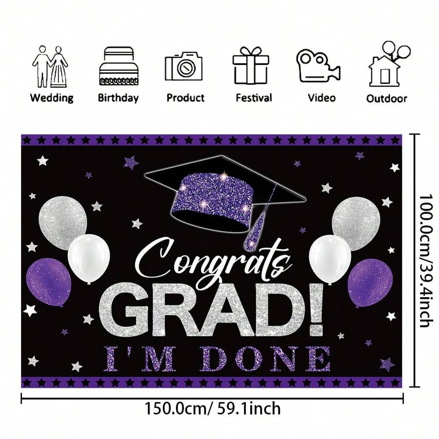 1pc Congratulation Graduation Photography Backdrop, Vinyl Bachelor Cap ...