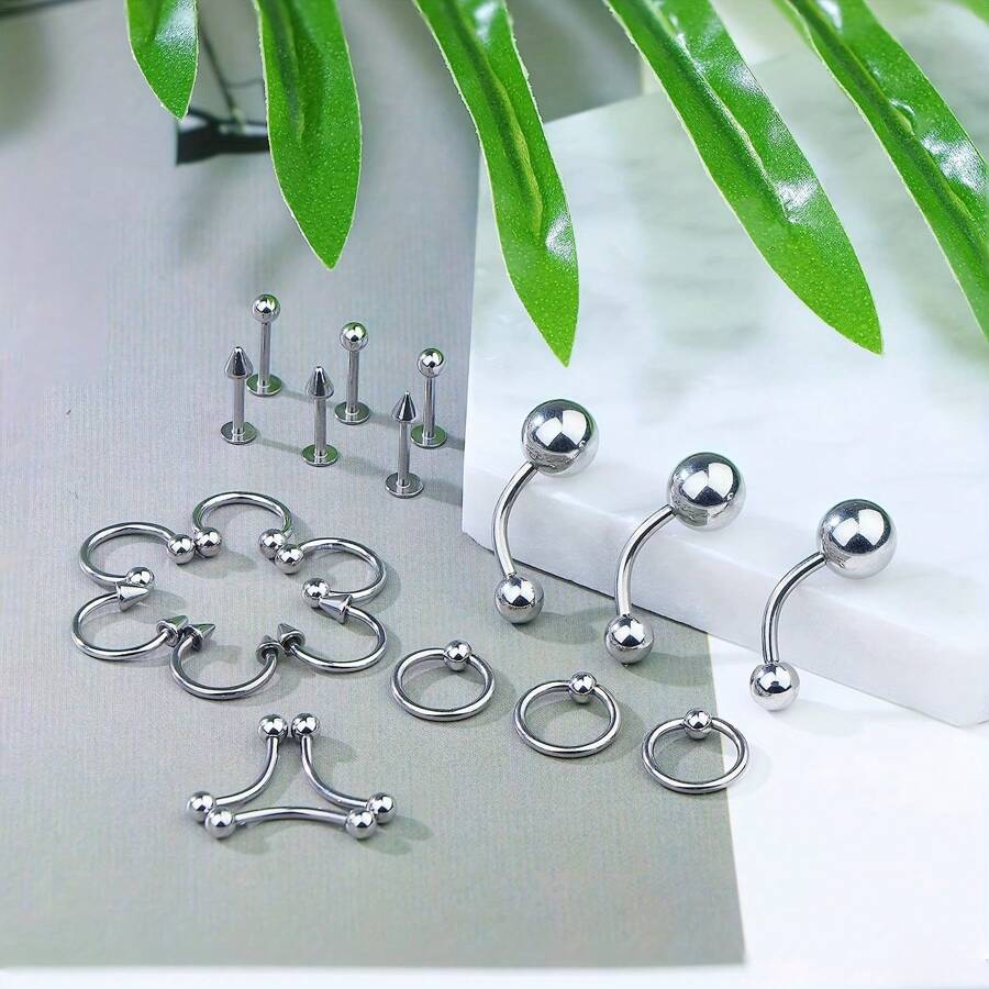 60pcs Piercing Kit Stainless Steel 16G Nose Septum Horseshoe Lip Tragus ...