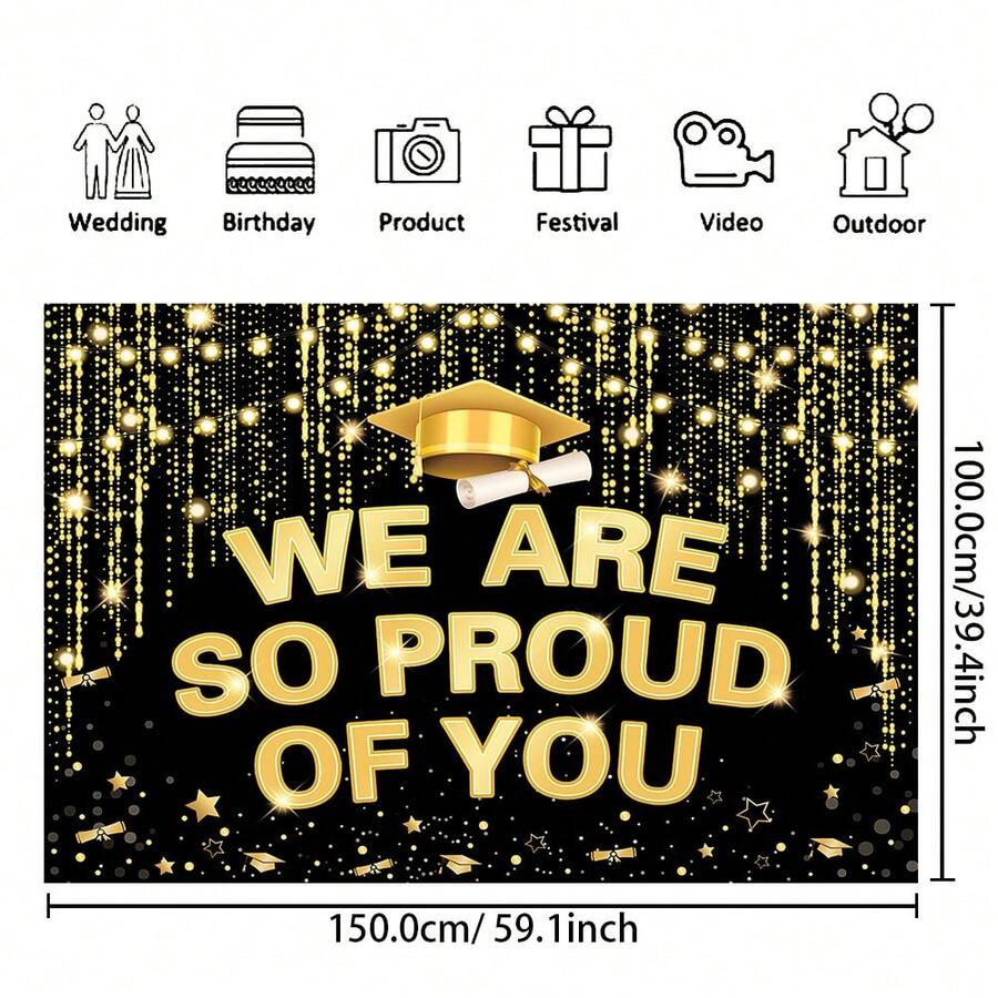 1pc Congrats Grad Photography Backdrop, Vinyl Golden Star & Grad Cap ...