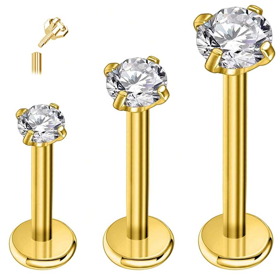 3Pcs Stainless Steel Tragus Piercing Jewelry Helix Labret Nose Stud Lip ...