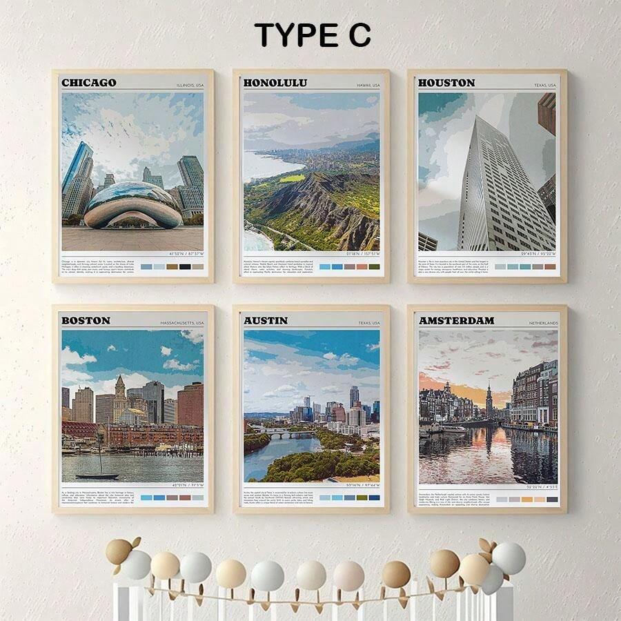 6pcs/Set Famous Tourism City Travel Posters Travel Enthusiasts Gifts ...