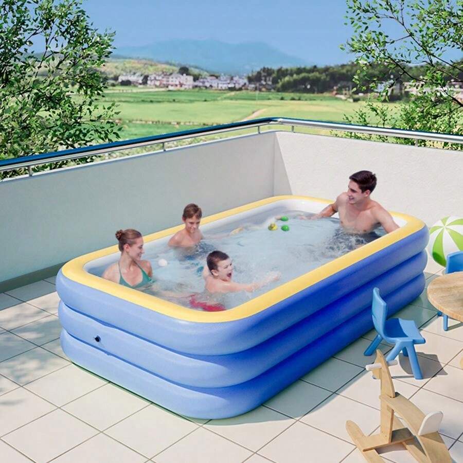 1PC/Blue & Yellow Pvc Inflatable Swimming Pool 1.5m/59.05in Long With 3 ...