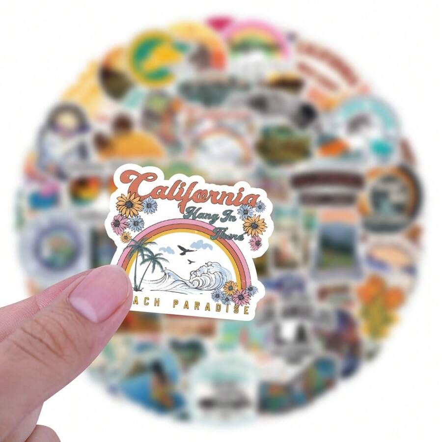 60pcs/Pack California USA Travel Theme Stickers, Cute Cartoon Aesthetic ...
