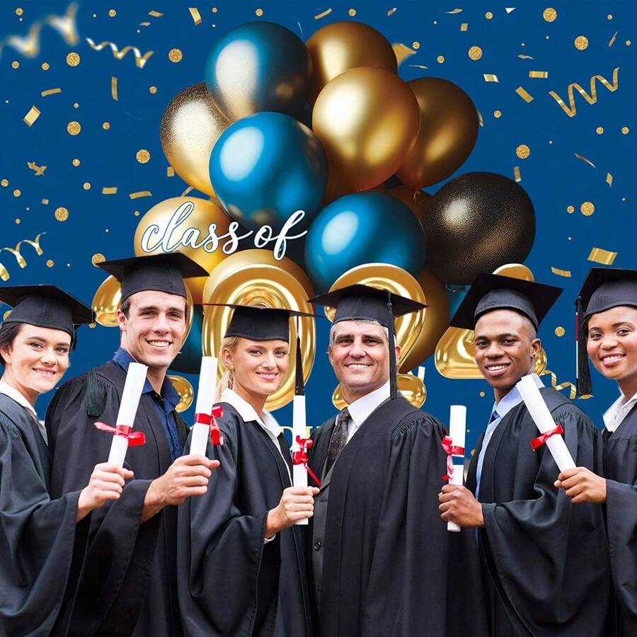 Congratulations Graduation Photography Backdrop, Vinyl Golden Blue ...