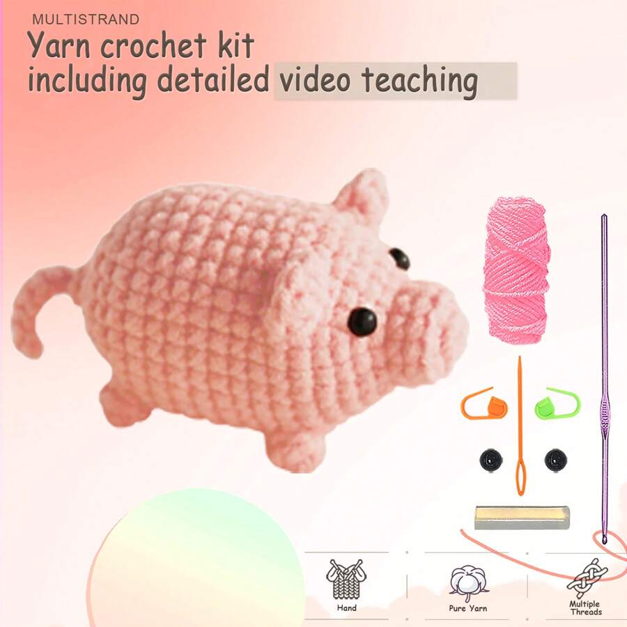 1pc DIY Pink Pig Crochet Set Suitable For Starters Who Are New To ...