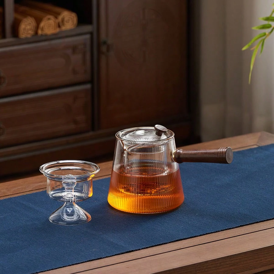 Heat Resistant Glass Tea Pot With Side Handle, Double Steaming And ...