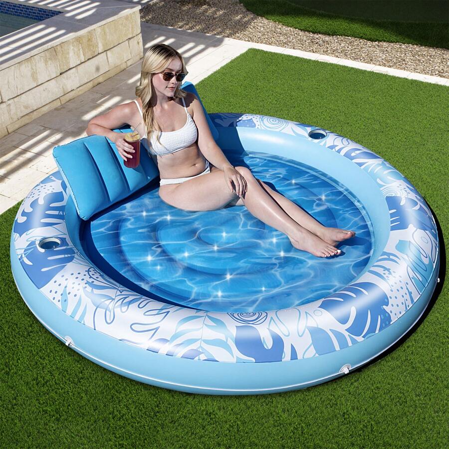 Syncfun Tanning Pool Lounger Float, Luxury Fabric Large Pool Floats Inflatable Lake Float Heavy ...