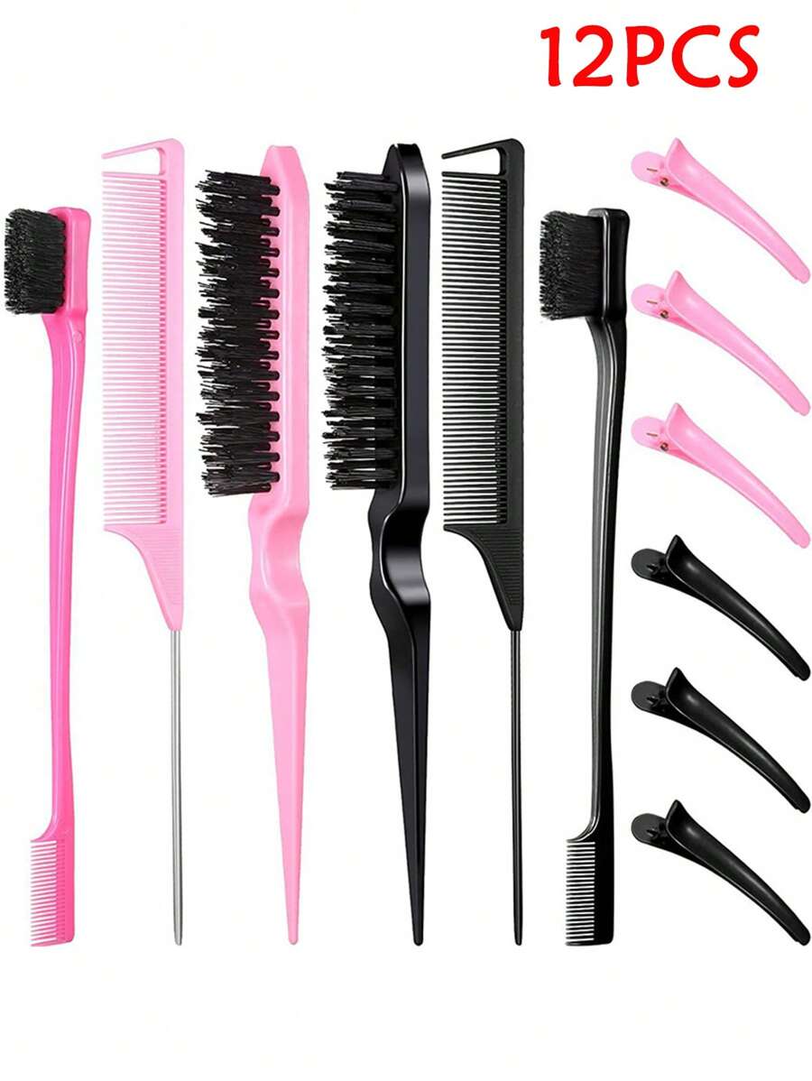 12pcs Hair Styling Brush Kit With Nylon Bristle Brush, Double-Sided ...