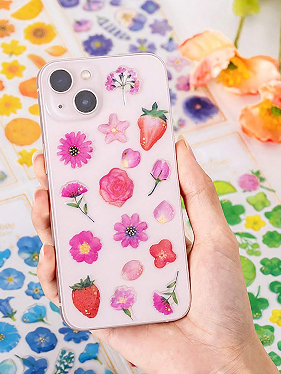 1 Sheet 3D Flower Stickers For Kids Girls, Crystal Glitter Floral ...