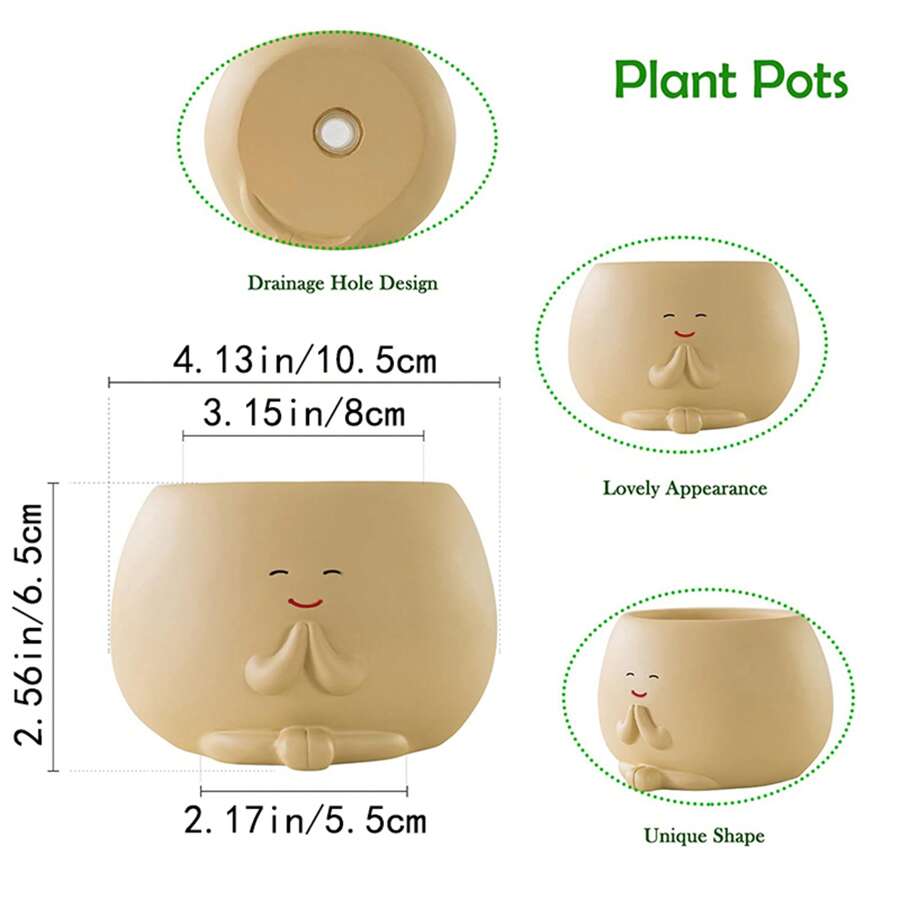 Face Plant Pots, Succulent Pots, 4.2 Inch Head Planters For Indoor ...