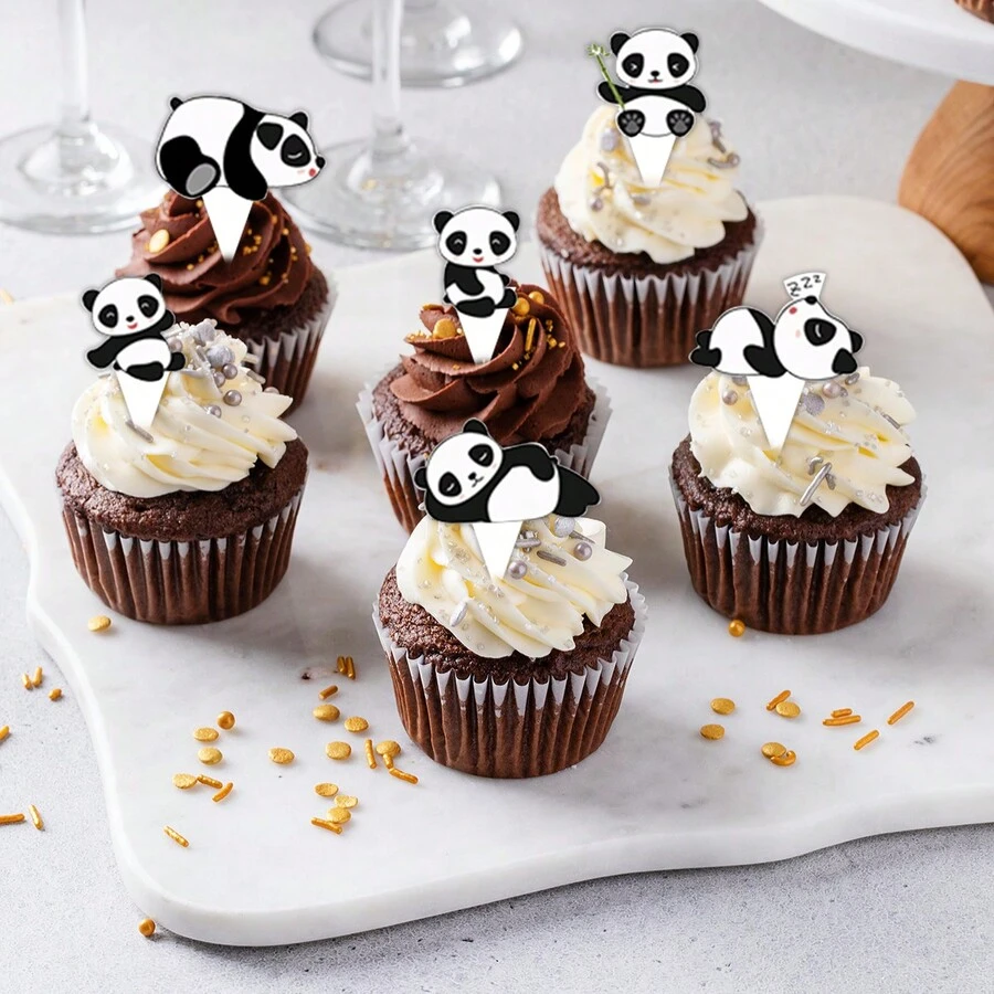 12PCS Cute Panda Theme Happy Birthday Party Cake And Cupcake Decoration ...