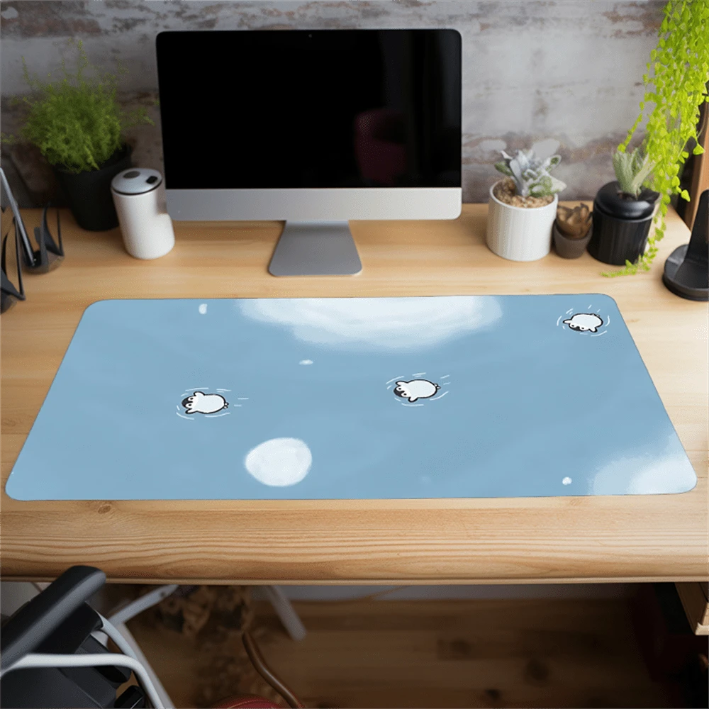 1pc Penguin Mouse Pad Blue Desk Mat Extended Desk Pad Non-Slip Rubber ...