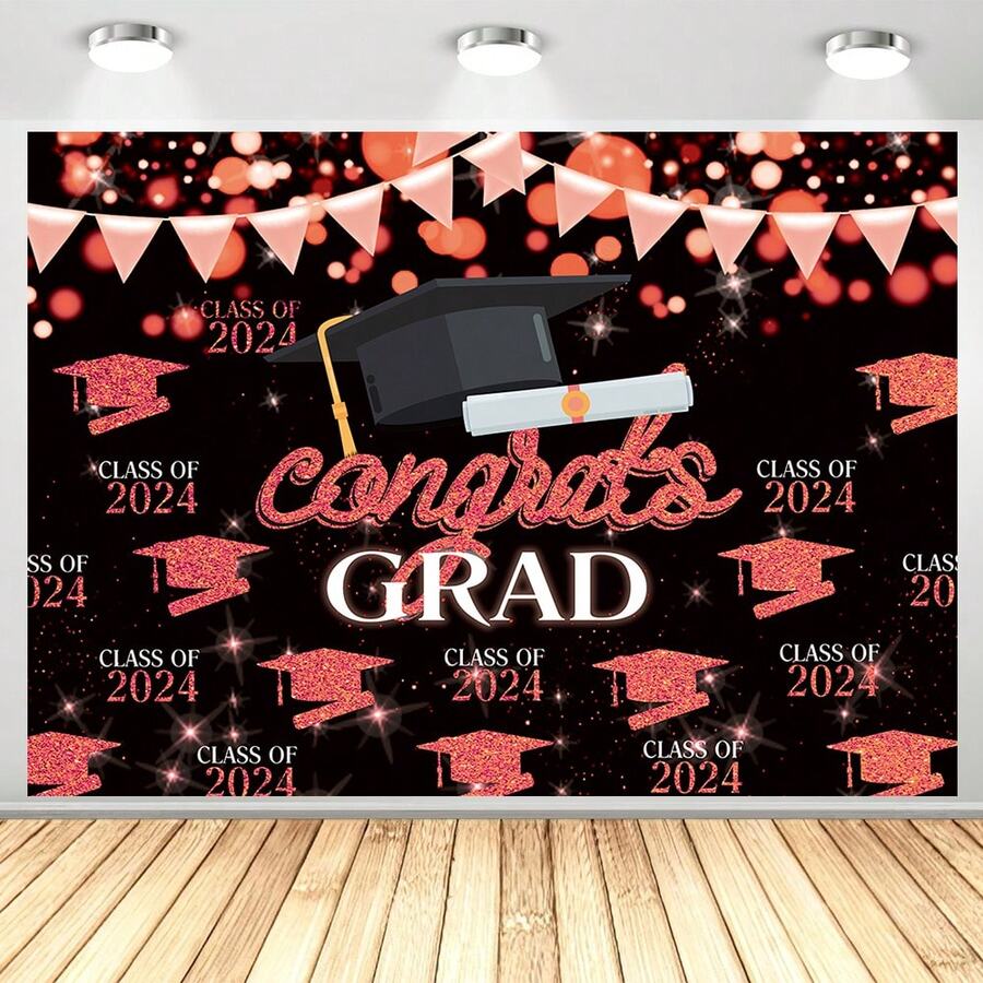 1pc Congratulations Graduation Photography Backdrop, Vinyl Red Glitter ...