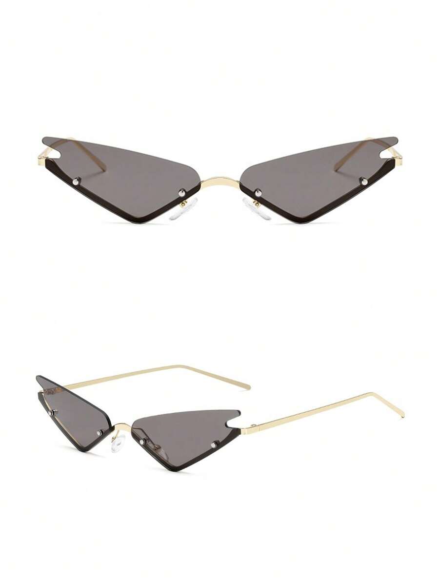 Boho 1pc Women Triangle Cat Eye Glasses Narrow Metal Frame With Fashion ...