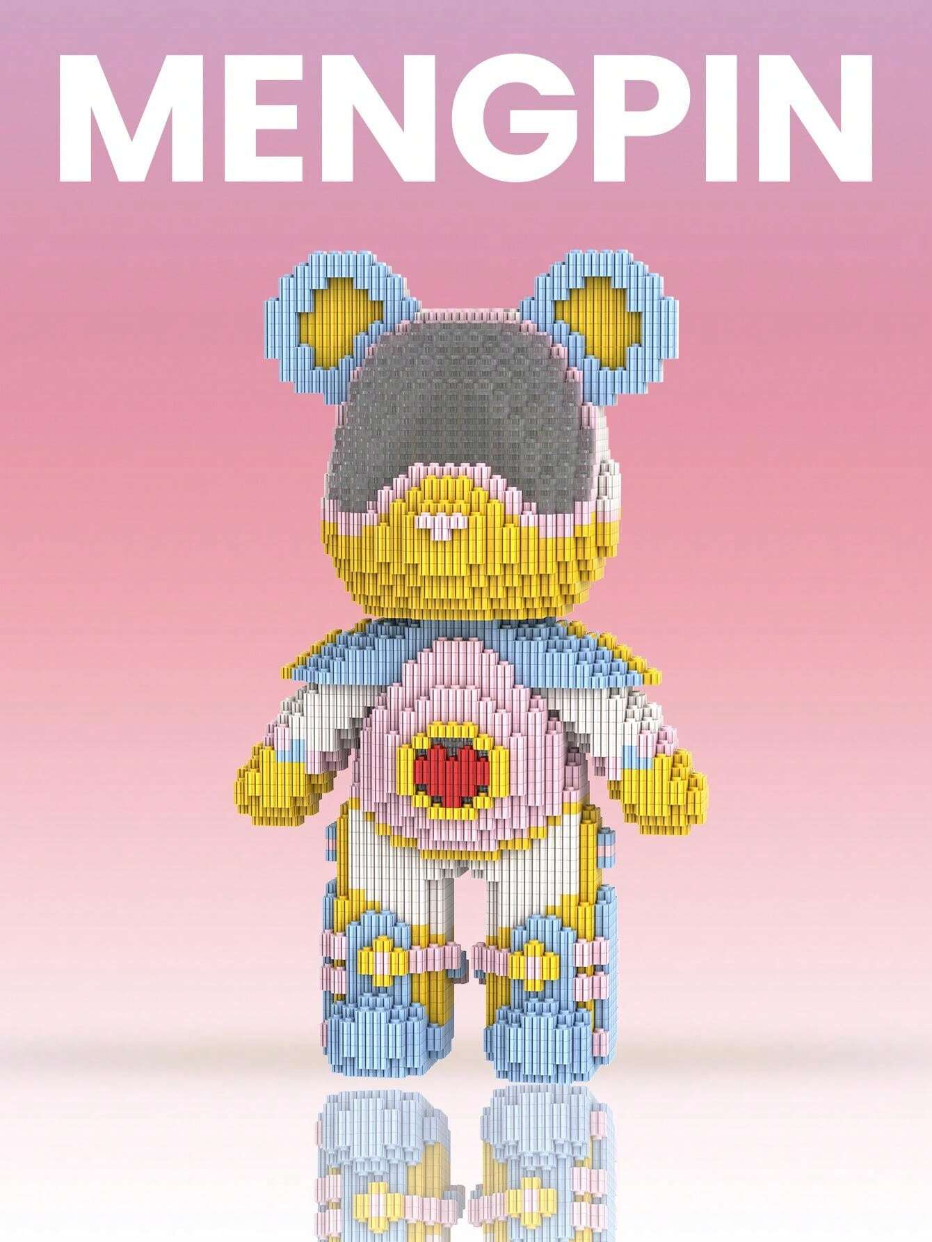 1pc DIY Pixel Building Blocks Toy With Heart Shaped Teddy Bear Pattern ...