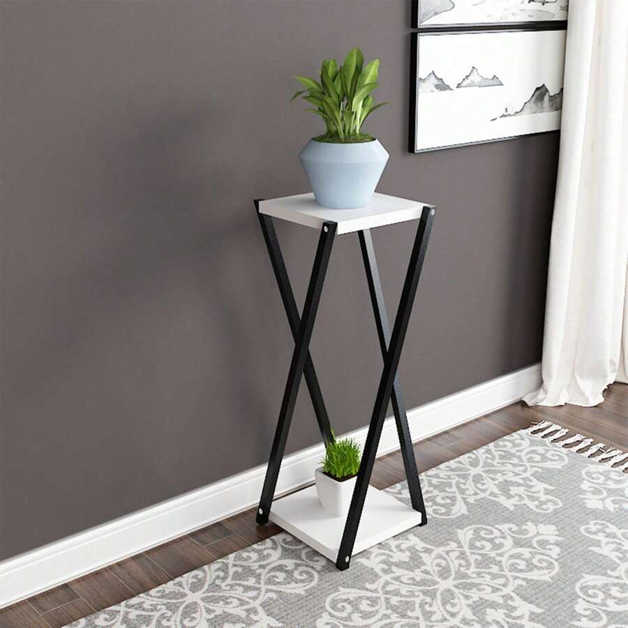 2 Tier Plant Stand Indoor Outdoor Metal Wood Potted Planter Rack ...