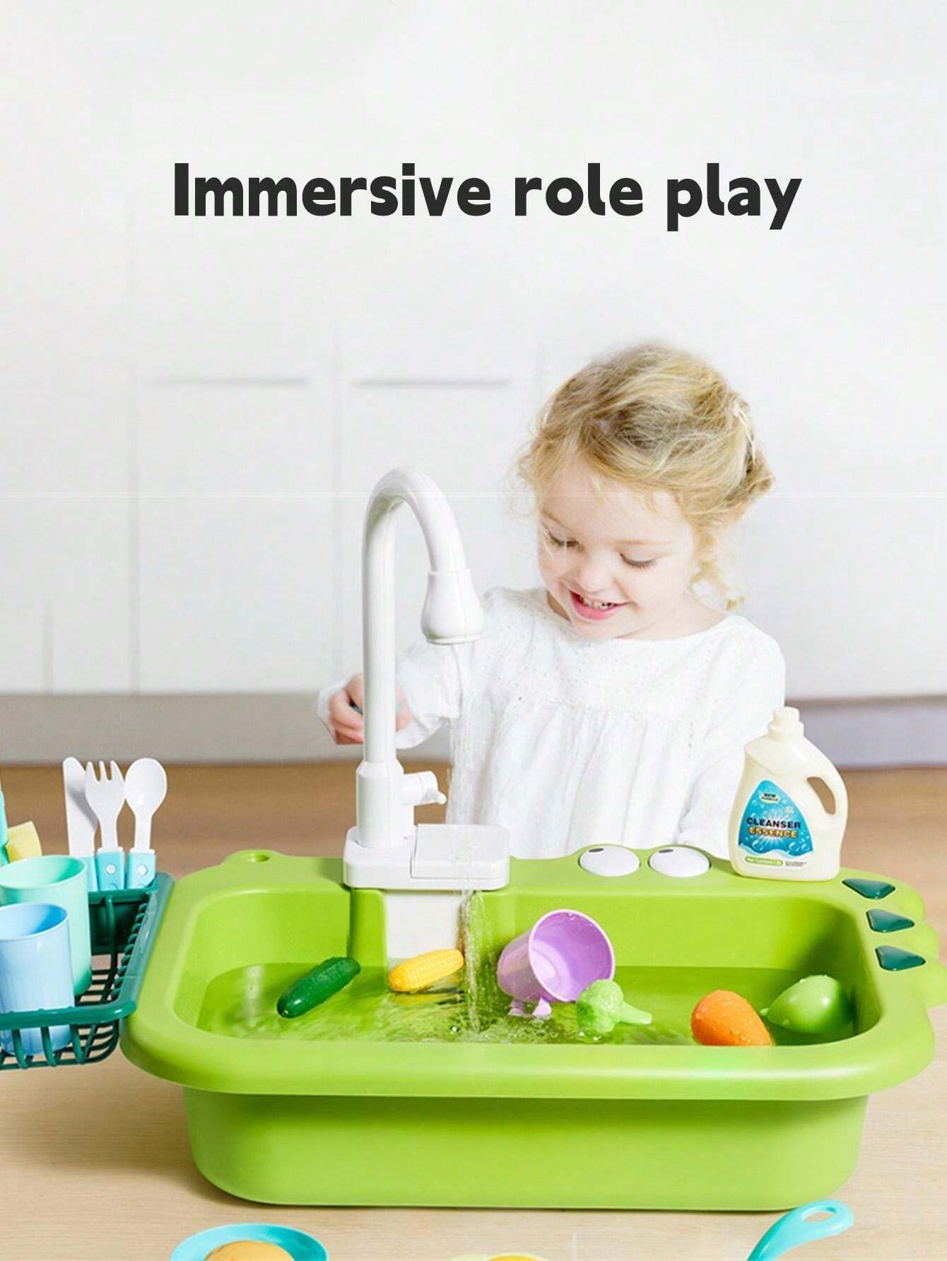 Kids Dinosaur Kitchen Playset With Sink, Electric Dishwasher, Pretend ...