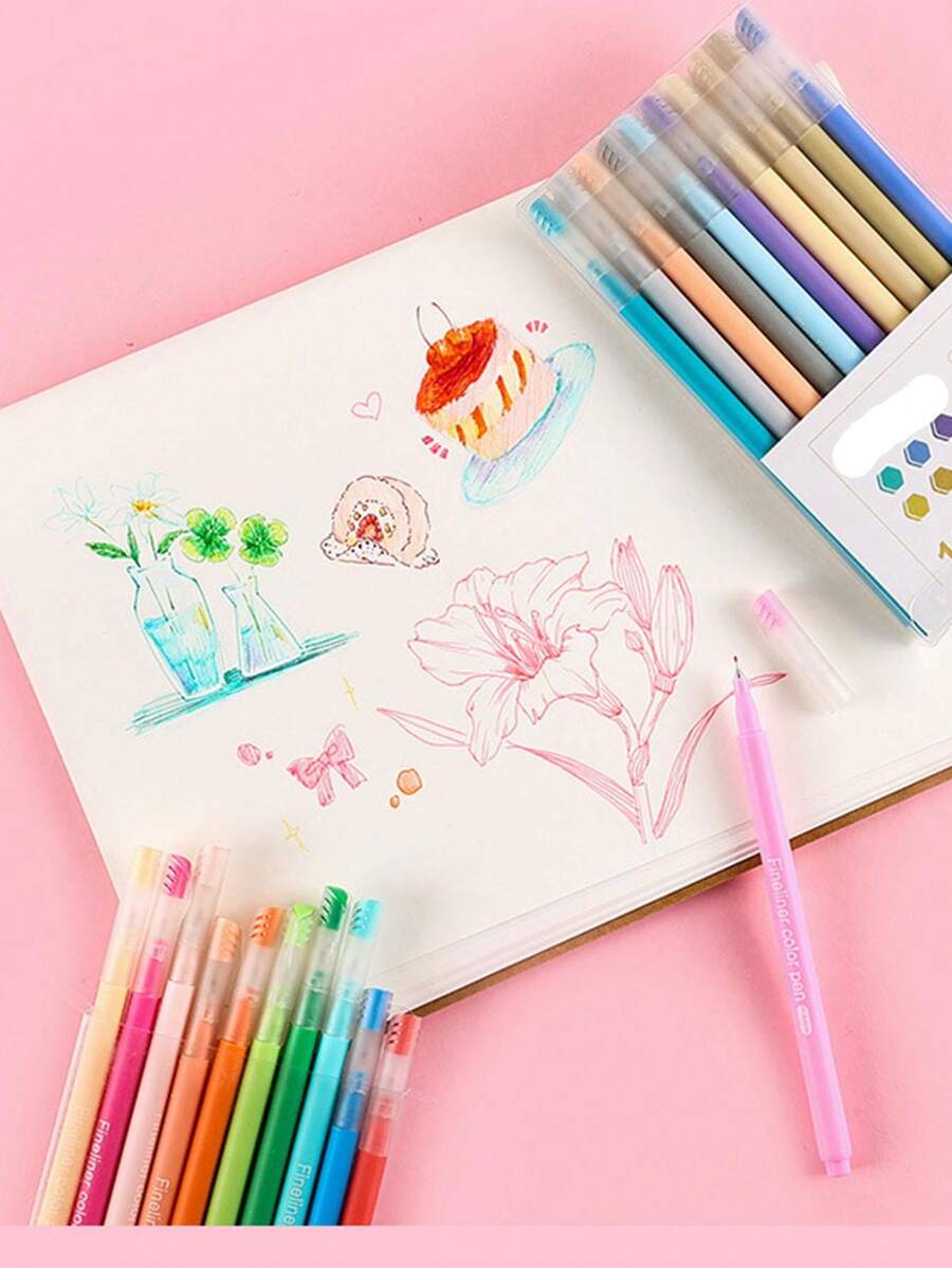 10-Color Salt-Based Planner Pens Set, Multicolor Fine Tip Fiber Tip ...