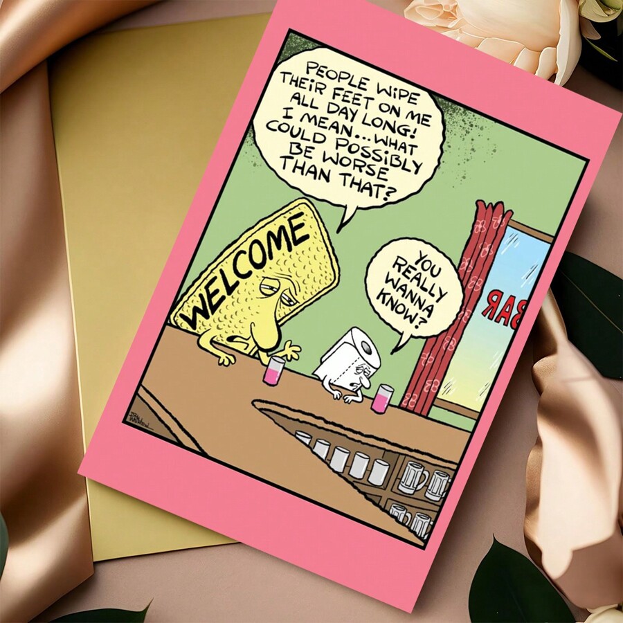 1pc Funny Cartoon Birthday Greeting Card With Birthday Welcome Mat ...