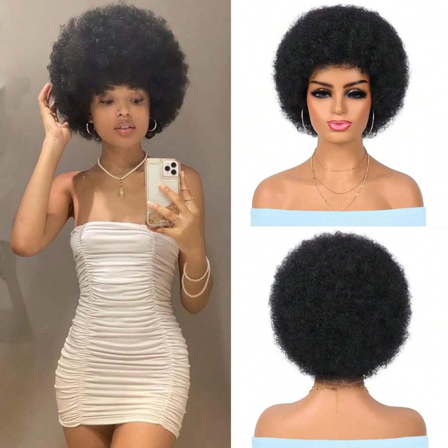 12 Inch Wig Afro Kinky Curly Wigs For Black Women, 70s Puff Wig Costume ...