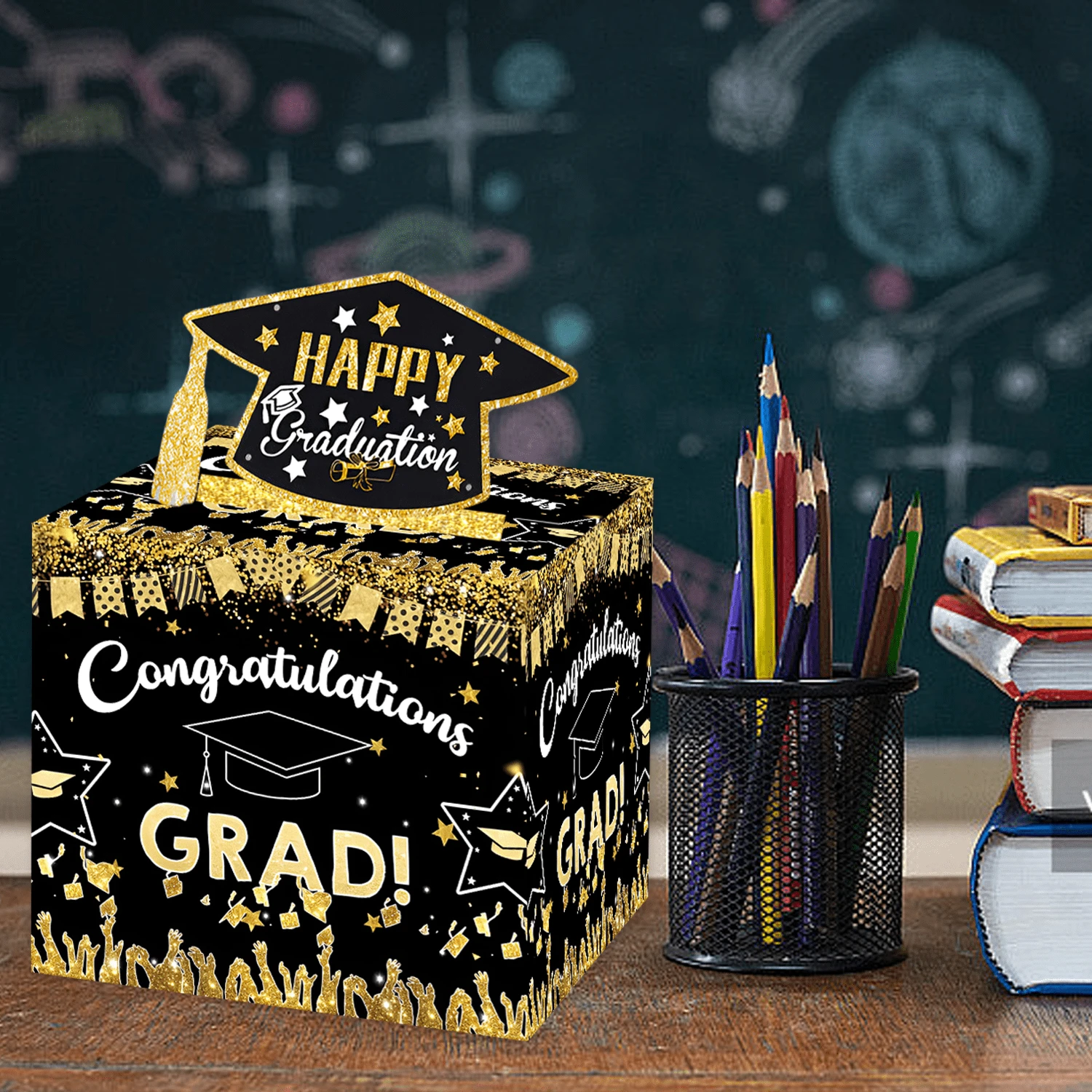 Graduation Money Box For Cash Gifts, Black And Gold Pull Out Surprise ...