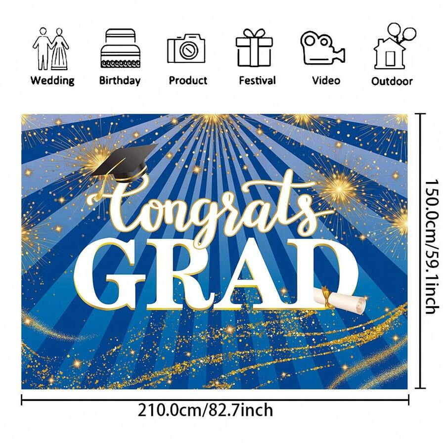 1pc Congratulations Graduation Photography Backdrop, Vinyl Bachelor Cap ...