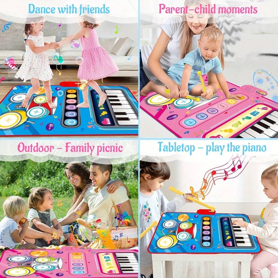 1set 2 In 1 Piano Mat For Kids-Music Sensory Play Mat Piano Keyboard ...