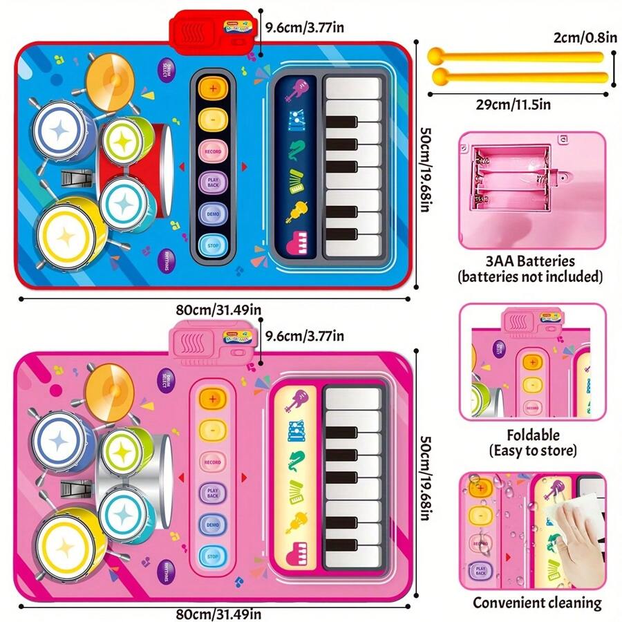 1set 2 In 1 Piano Mat For Kids-Music Sensory Play Mat Piano Keyboard ...