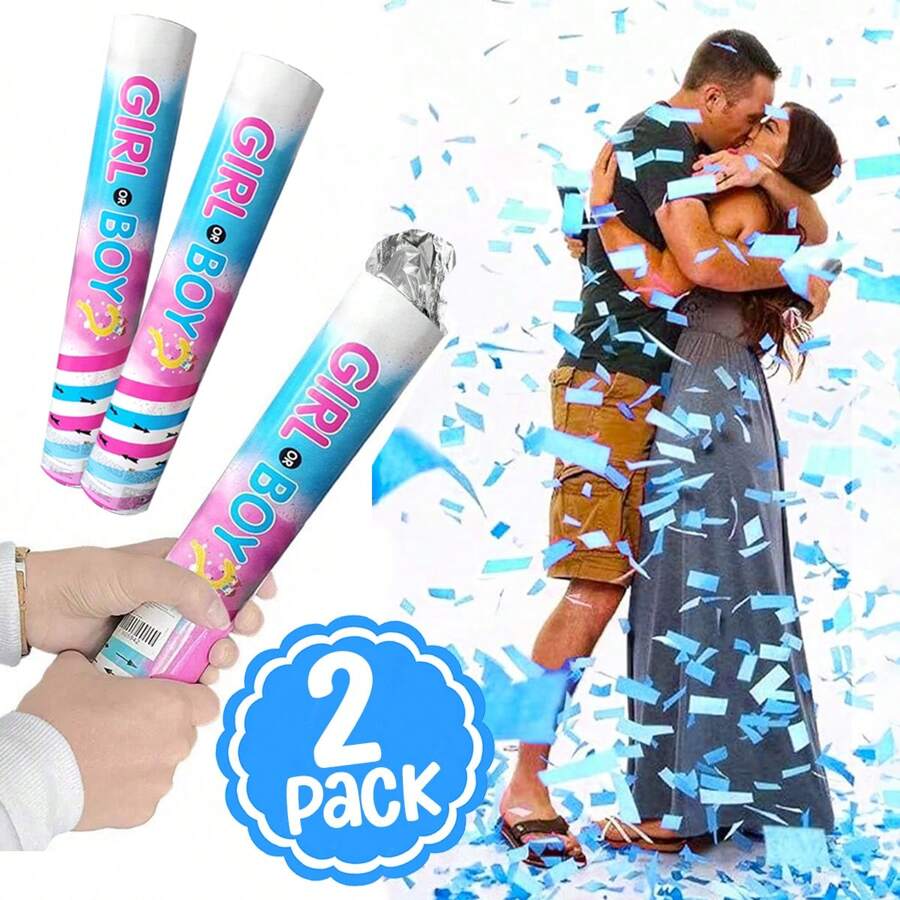 2 Confetti Cannon 37cm Baby Gender Reveal Boy Girl Gender Reveal ...