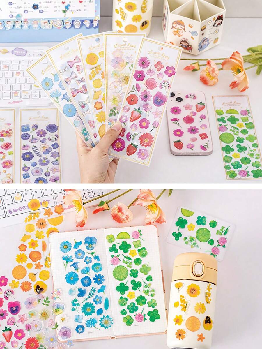 1 Sheet 3D Flower Stickers For Kids Girls, Crystal Glitter Floral ...