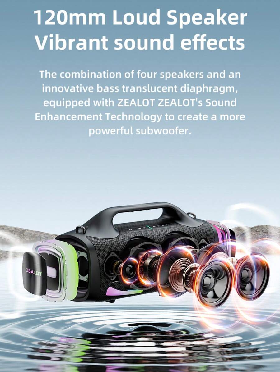 Zealot S79 100W Wireless Speaker, Outdoor Portable Subwoofer, High ...