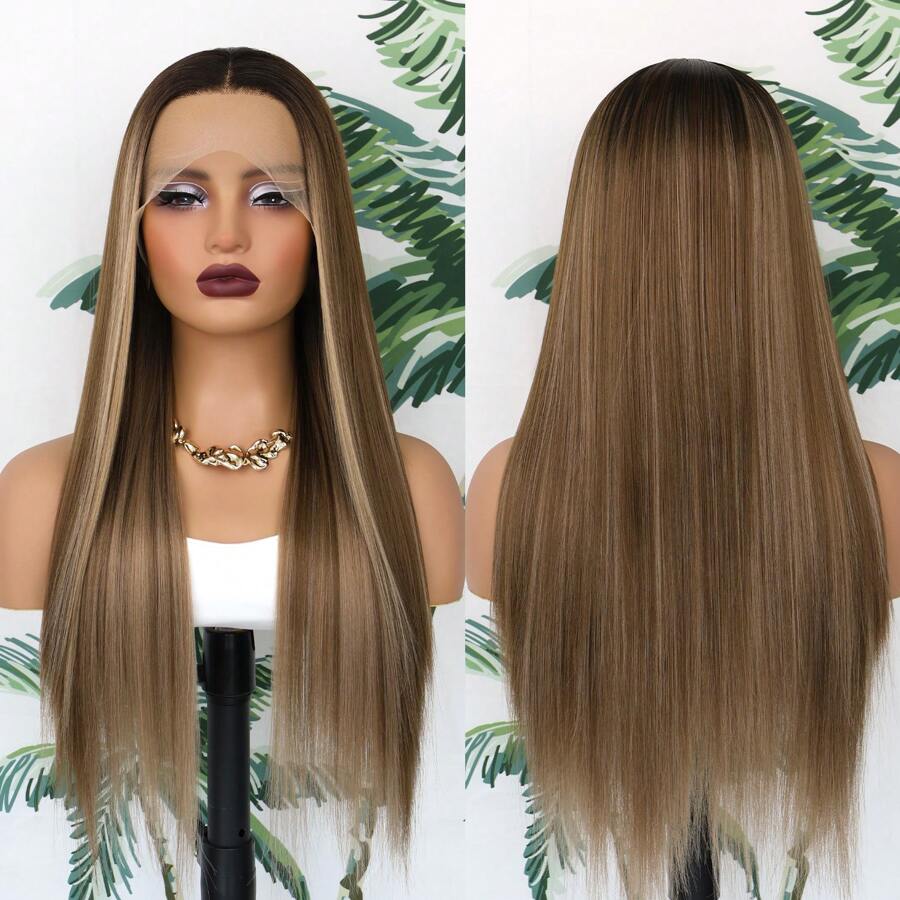 Highlights Brown Color Synthetic Lace Front Wigs Glueless Pre-Plucked ...