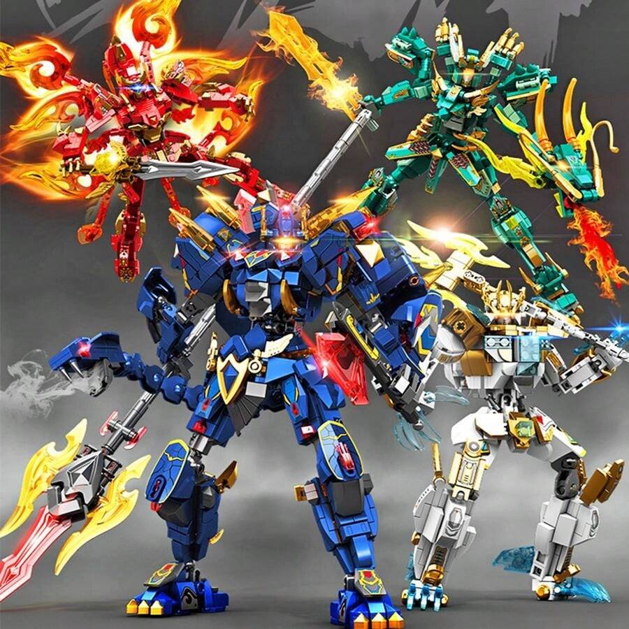 Transformable Robot Building Block Toy Set, Featuring The Four Mythical ...