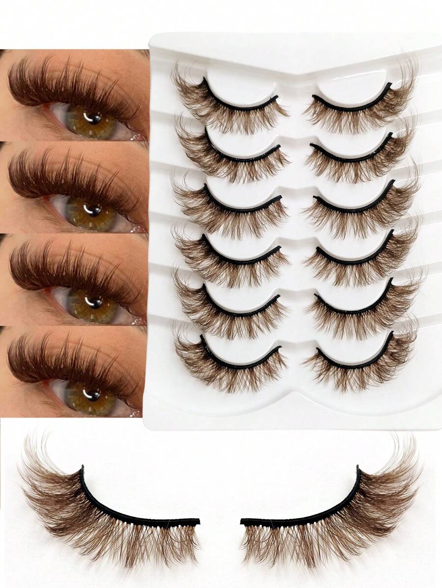 6 Pairs Natural Look Brown False Eyelashes Fashion 3D Japanese Cosplay ...