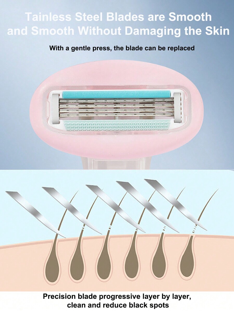 Razors For Women With 4 Razor Refills And 1 Non-Slip Handle Reusable ...